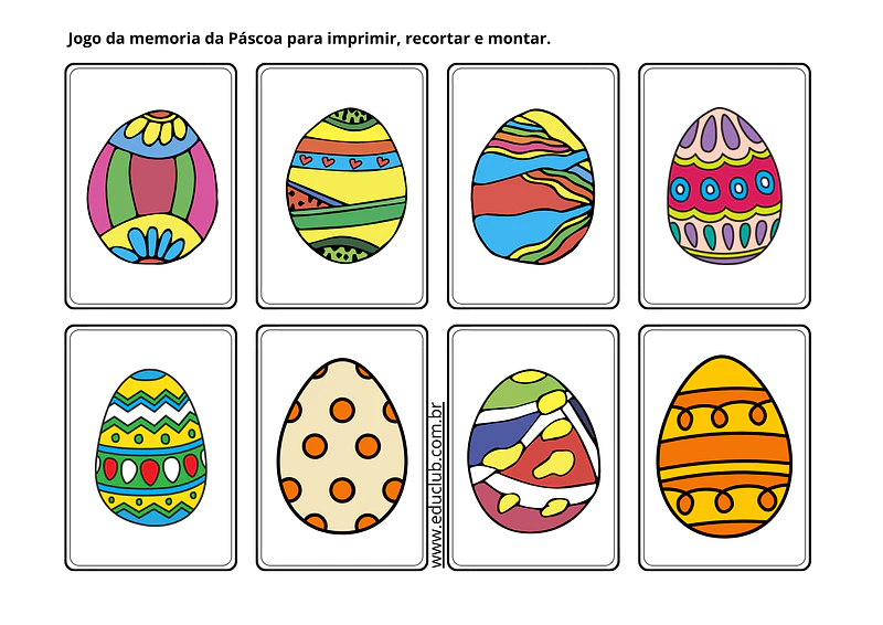 Jogo da memória da Páscoa para imprimir | Educlub